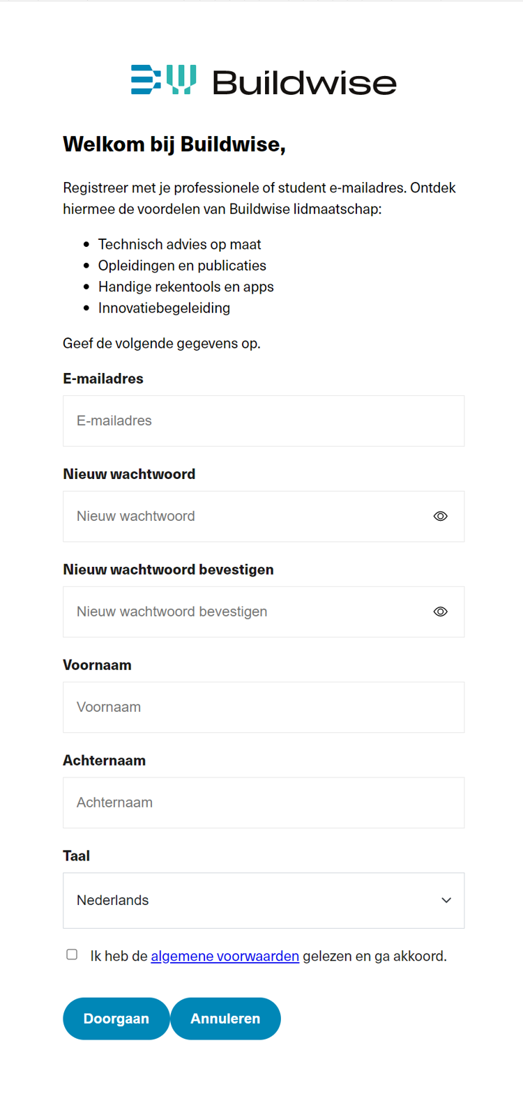 Hoe maak ik een Buildwise-account aan?