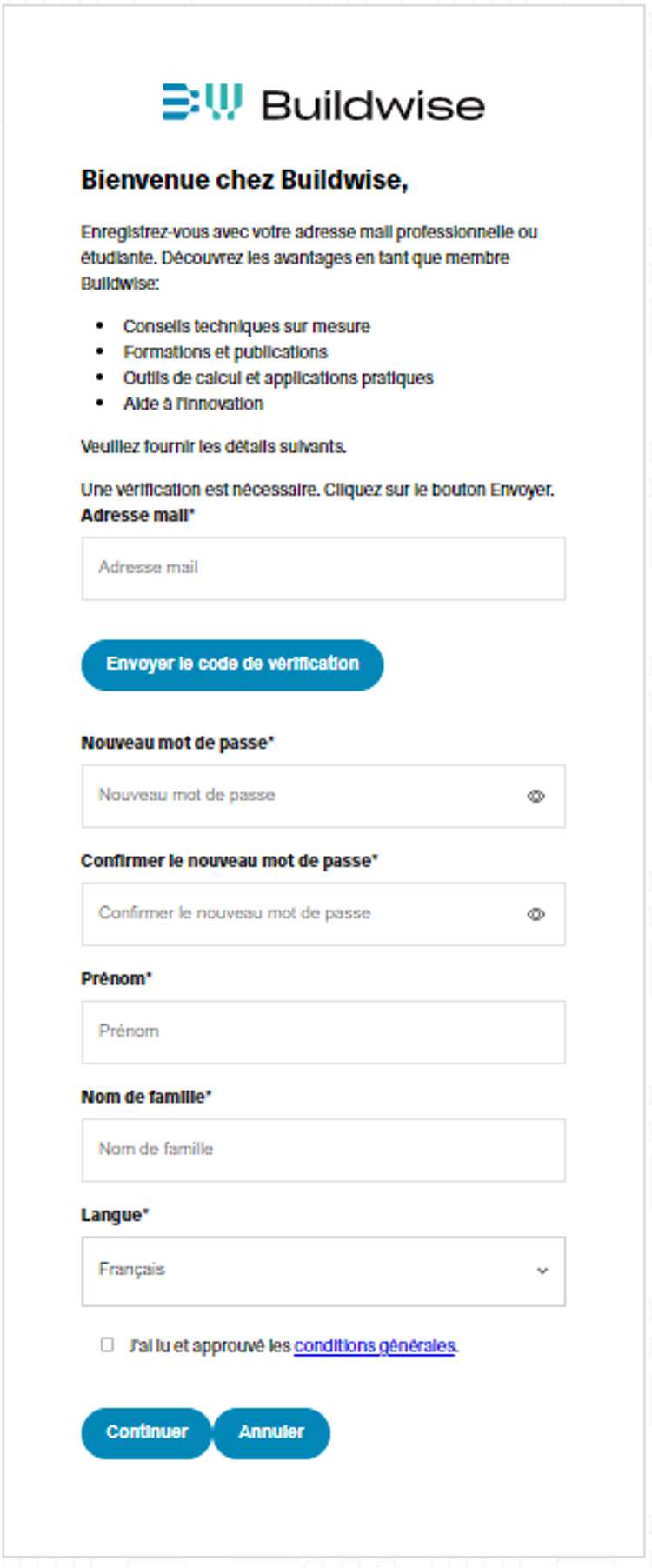 Comment puis-je créer un compte Buildwise?